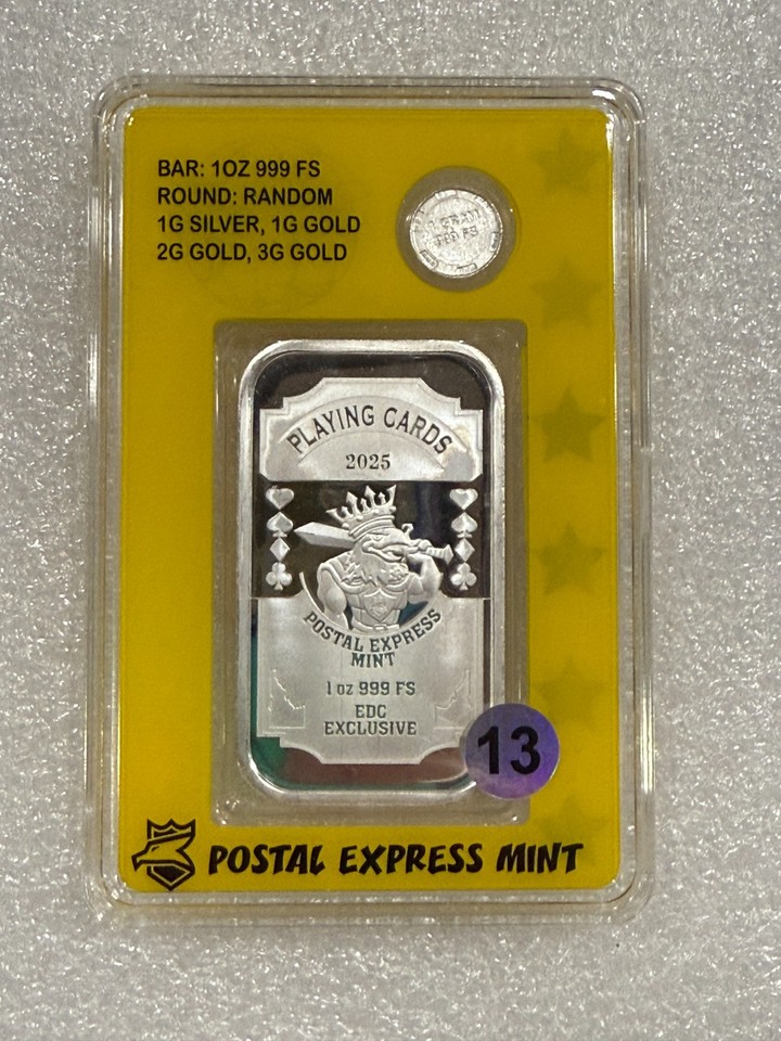 Postal Express Mint Queen Of Spades 1 Oz Silver Colored Bar Plus 1 Gram ...