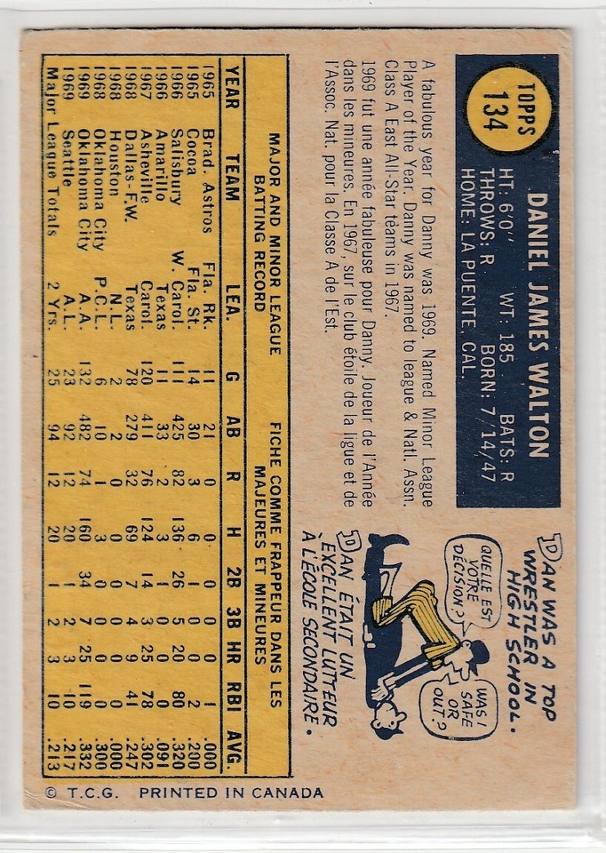 1970 O-Pee-Chee Baseball #134 Danny Walton Seattle Pilots | eBay
