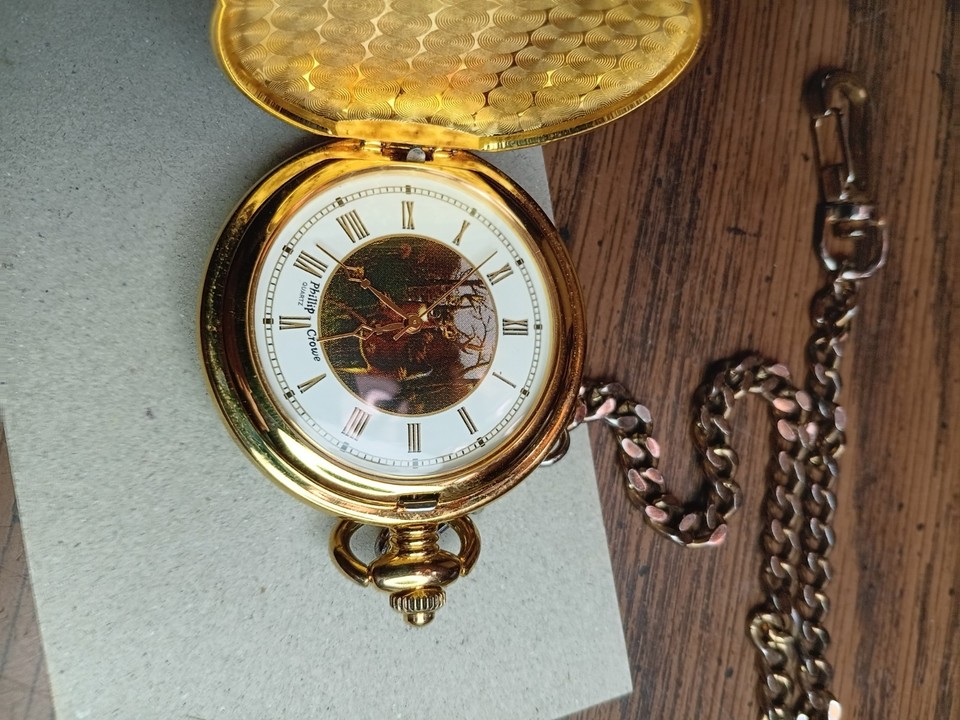 Majesti Pocket Watch 45mm Phillip Crowe Deer Case Chain New Battery | eBay