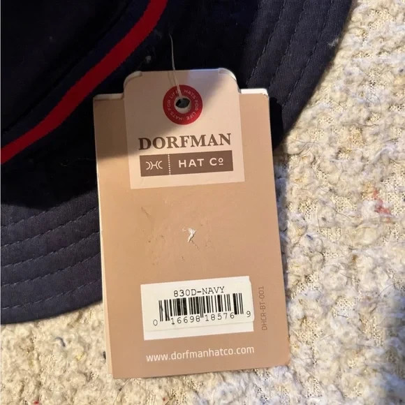 NWT Dorfman Hat Co Men's Navy Bucket Hat with Red Trim UPF 50+ Size M ...