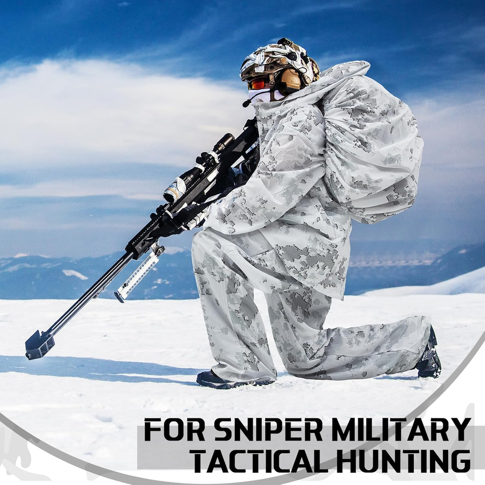2 Sets Winter Camo Suit Hunting Tactical Suit with Backpack Cover, Snow ...