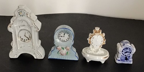 Lot 4 Antique Dollhouse Miniature Porcelain Clock Doll Occupied Japan ...