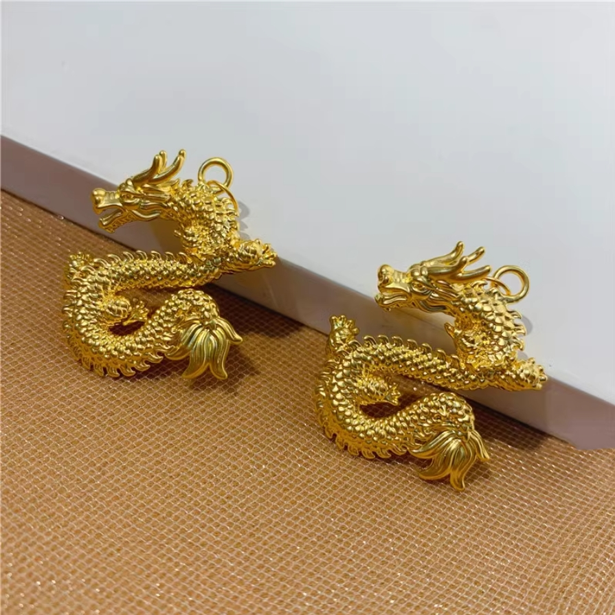 Real Pure 24K 999 Yellow Gold Lucky Dragon Pendant Charm Women Men | eBay