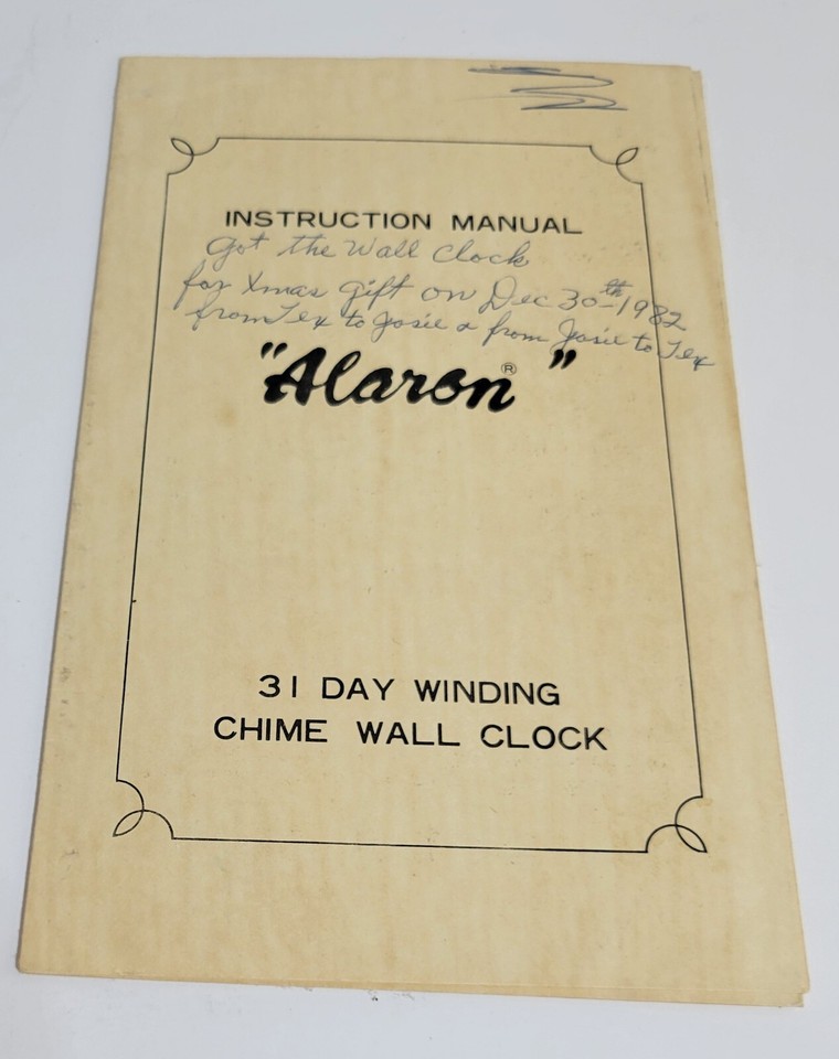 Alaron 31 Day Wind-Up Chiming Wall Clock Model C-246 New Please Read ...