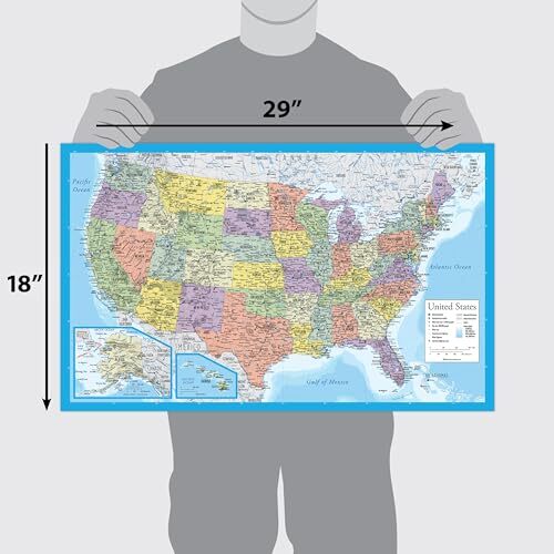 Laminated United States Map Poster - US Wall Chart - Made in Light Blue ...
