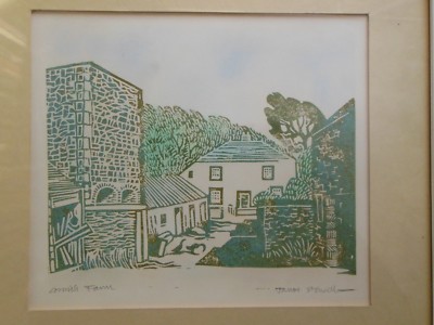 Janet Stowell - "Cornish Farm" - Coloured Wood Block - Cornwall, Framed ...