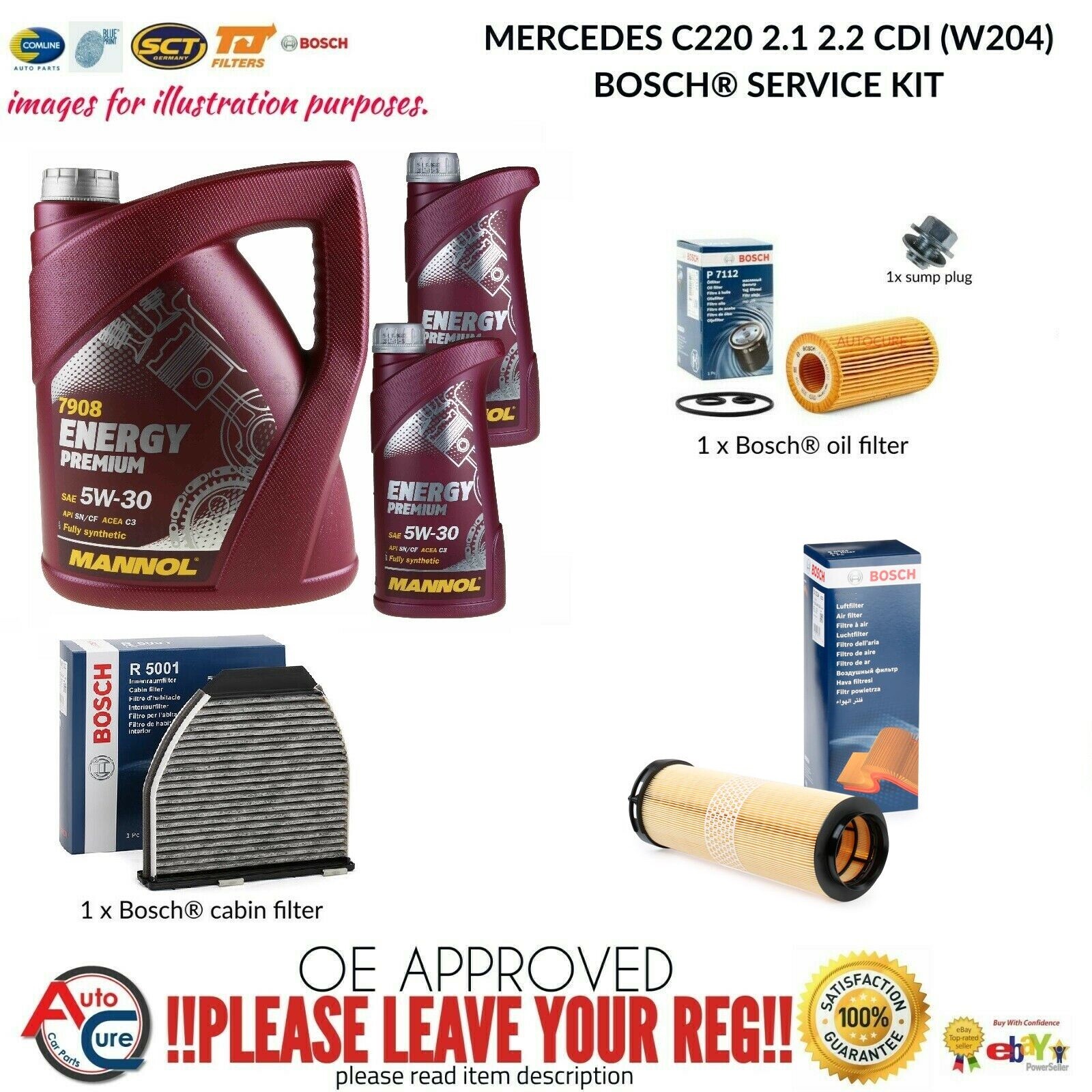 FOR MERCEDES C220 2.1 CDI MK3 W204 BOSCH SERVICE KIT + 7 LITRES OIL ...