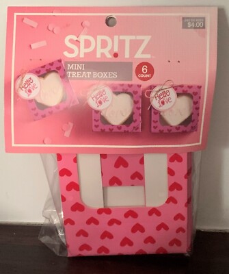 NEW spritz mini treat pink boxes with red hearts +twines Valentine's ...