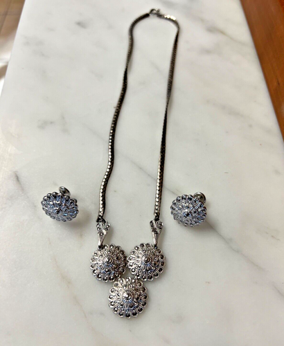 Beautiful Vintage Sterling Silver Marcasite Earrings Necklace Set | eBay