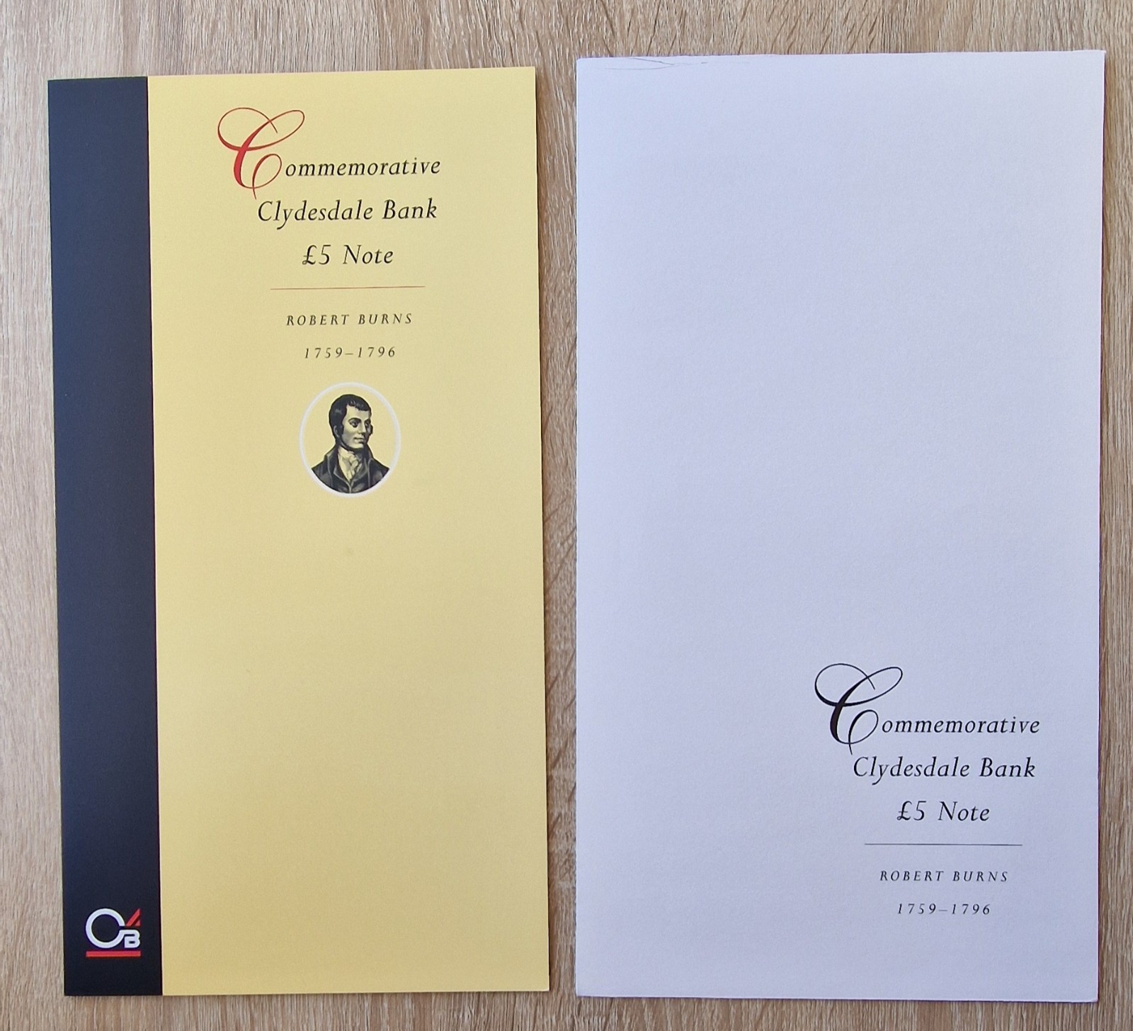 Robert Burns Commemorative £5 Notes x 4, 1996, Uncirculated in Original ...