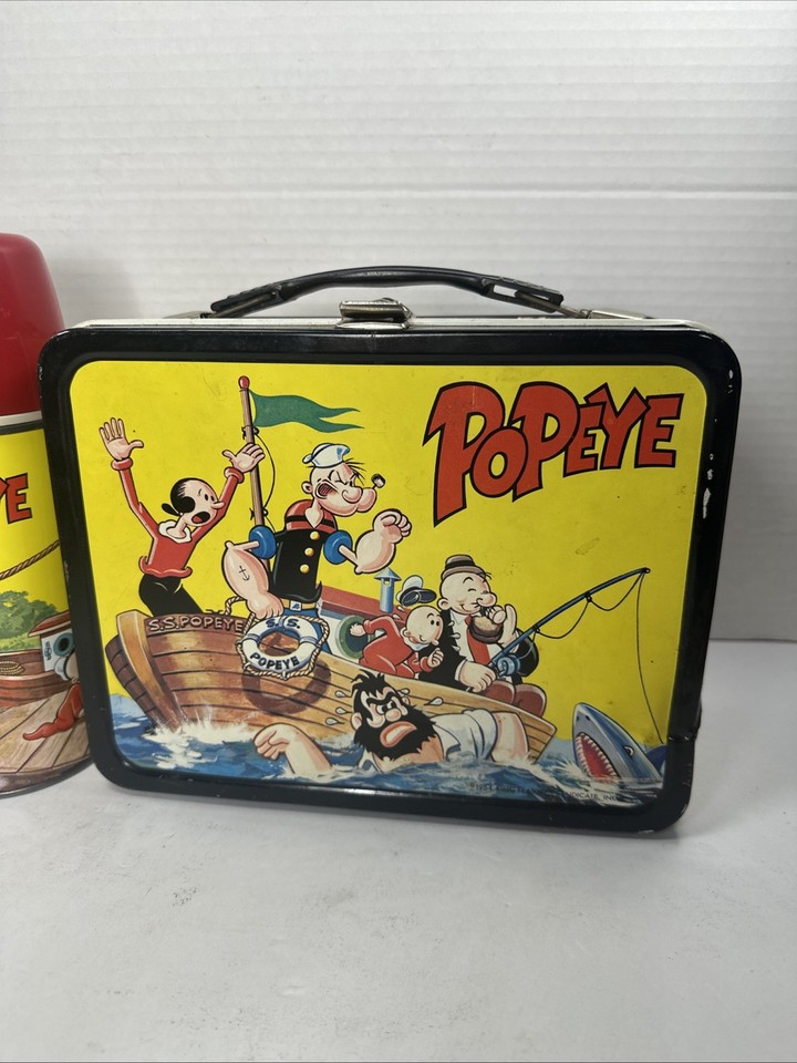 Vintage 1964 Popeye Metal Lunchbox Lunch Box Glass Insert Thermos By ...
