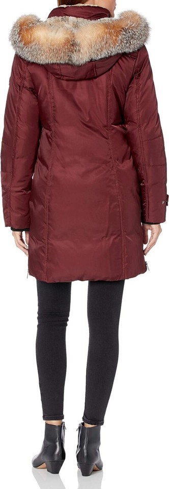1 Madison Expedition Women's Faux Fur Hooded Parka Jacket Deep Garnet ...