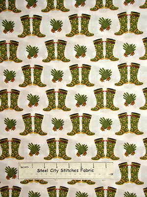 Garden Theme Sunflower Boot Glove Toss Cotton Fabric Windham #35157 ...