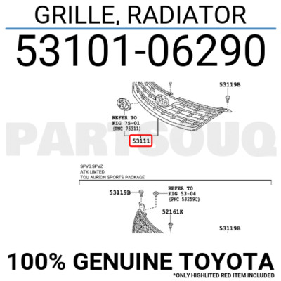 5310106290 Genuine Toyota GRILLE, RADIATOR 53101-06290 | eBay