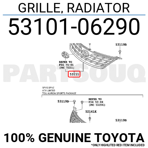 5310106290 Genuine Toyota GRILLE, RADIATOR 53101-06290 | eBay