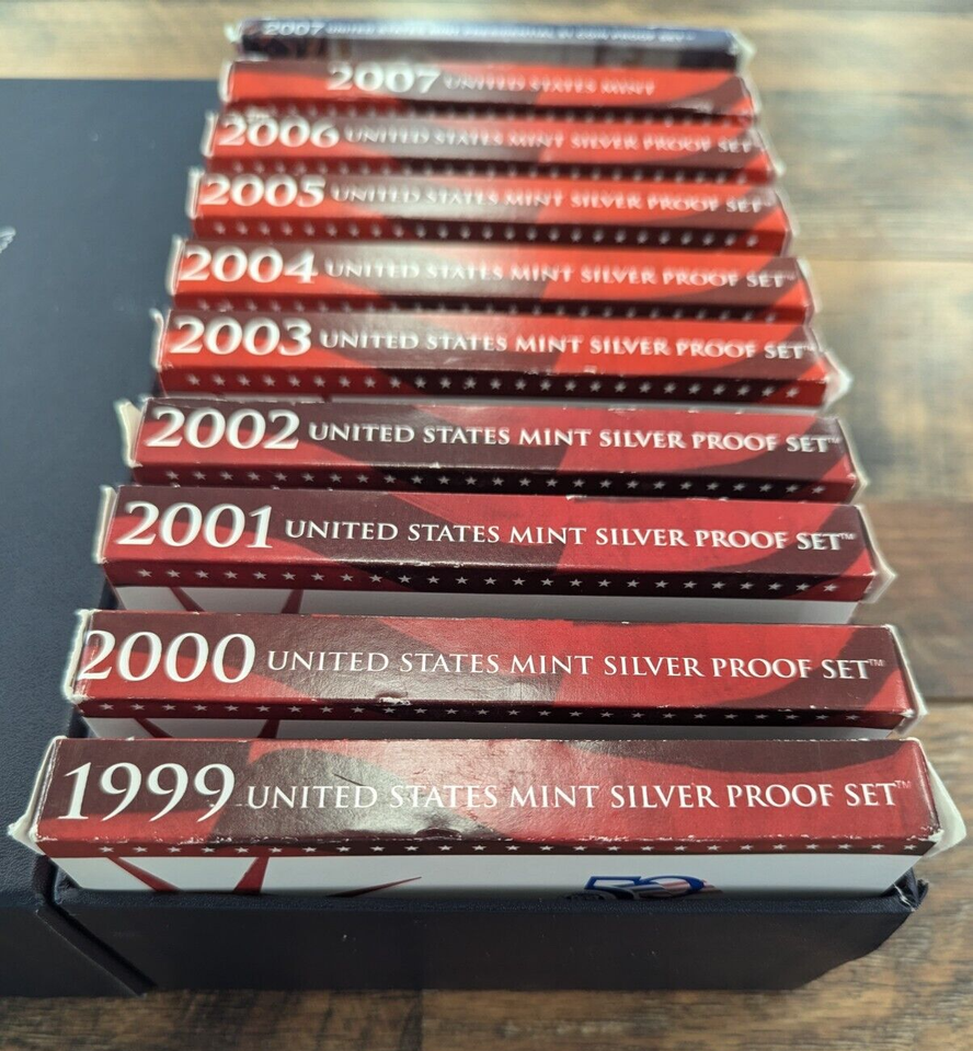 1999-2007(S) 9x Lot Run US Mint Red SILVER PROOF Set Complete w/ Box ...
