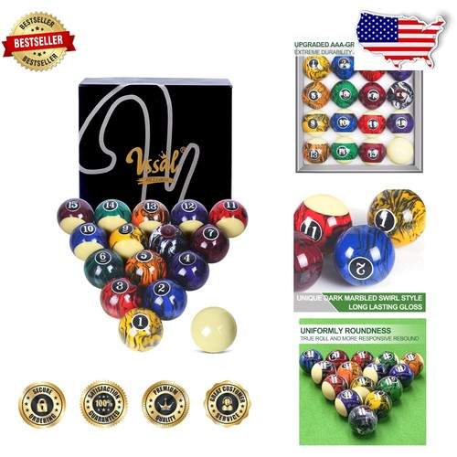 Elegant Dark Marble Swirl Pool Balls – 2-1/4 Inch Complete Billiard Set ...