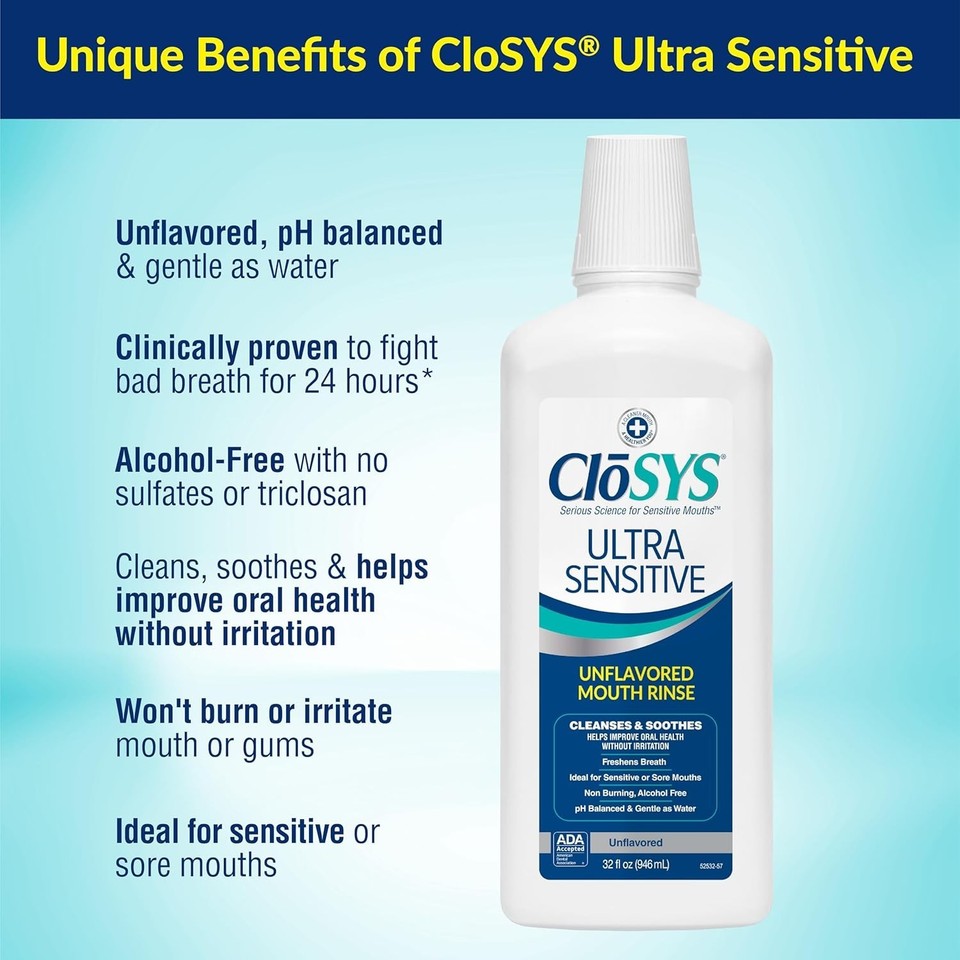 2pack CloSYS Ultra Sensitive Mouthwash, Unflavored, Alcohol Free, Dye ...