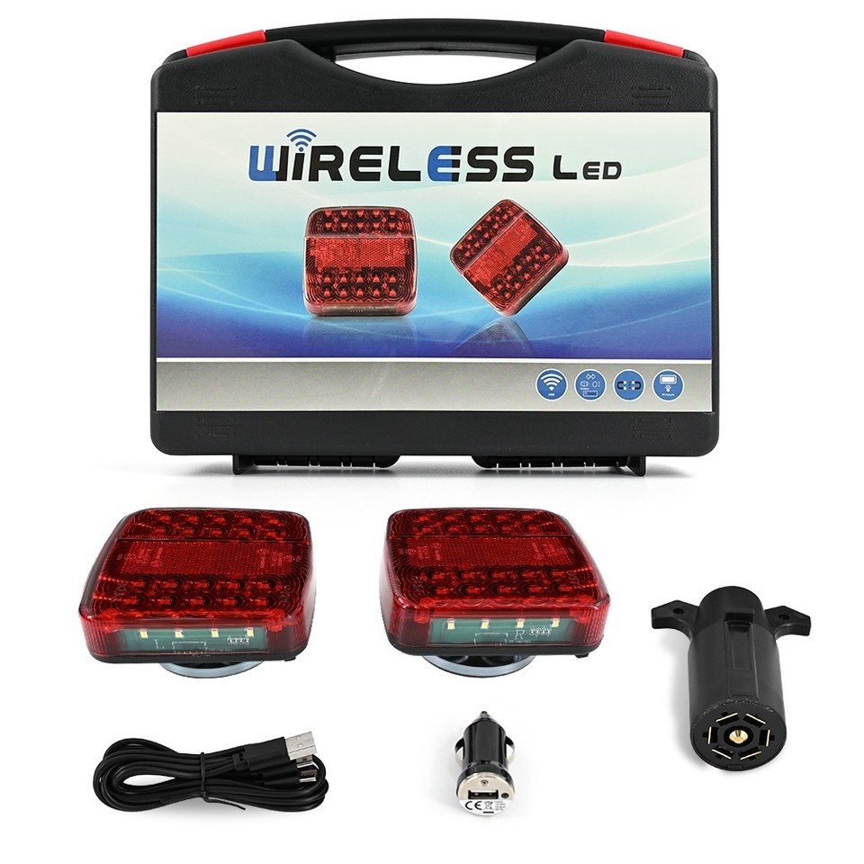 2 Magnetic Wireless LED Tow Towing Trailer Rear Tail Lights Battery ...