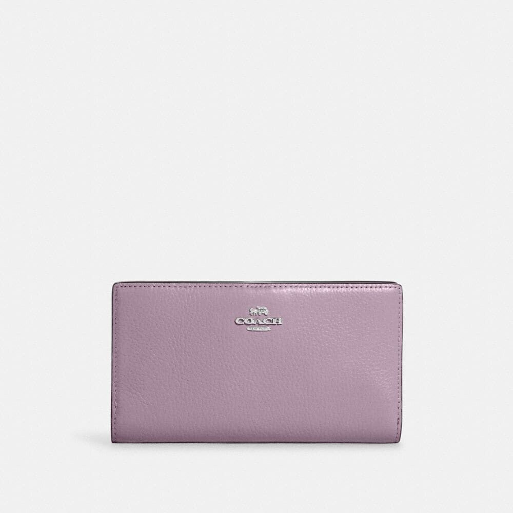 Coach Slim Zip Wallet - Light Violet (Purple) Pebbled Leather - C8329 ...