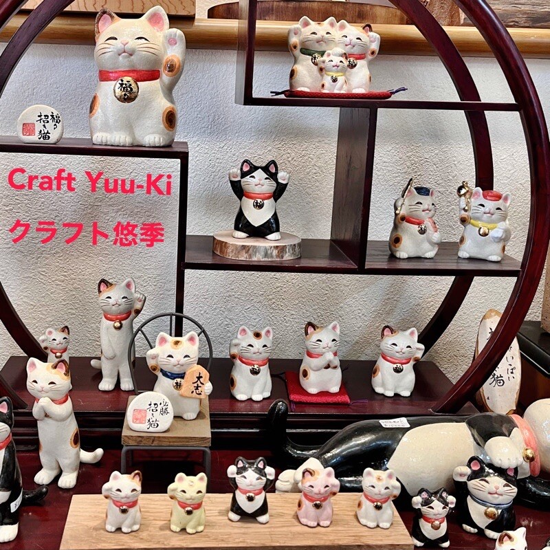 Japanese Handmade Lucky Cat Maneki Neko 12cm Couple Pair Pottery Seto ...