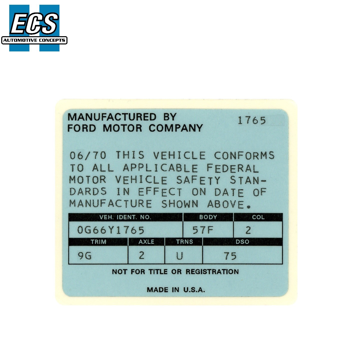 1970 Ford Mercury VIN Door Jamb ID Decal Sticker w/VIN & Date Printed ...