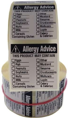 Food Allergy Labels, Food Labels,Allergen Warning Labels 500 On A Roll ...