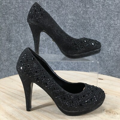 Top Moda Heels Womens 6 Rhinestone Pump Platform Stiletto Black Faux ...