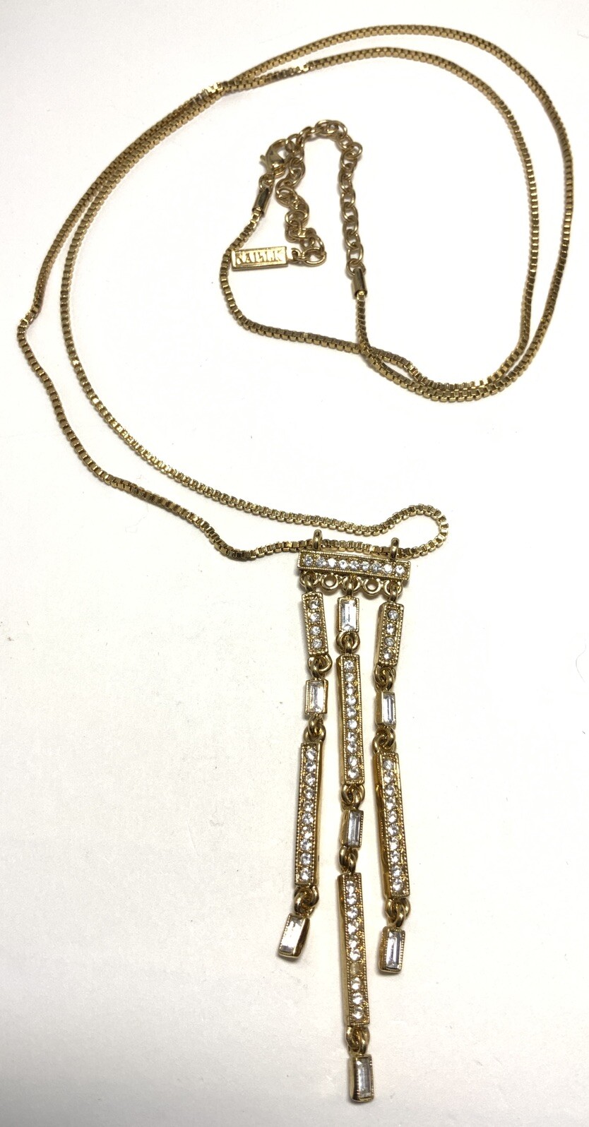 Napier Gold Tone Box Chain & Rhinestone Bar Chain Nec… - Gem