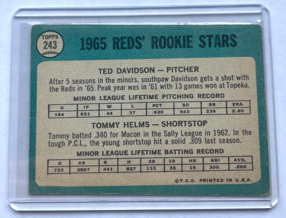 1965 Topps Rookie Stars #243 | Cincinnati Reds | Ted Davidson & Tommy ...