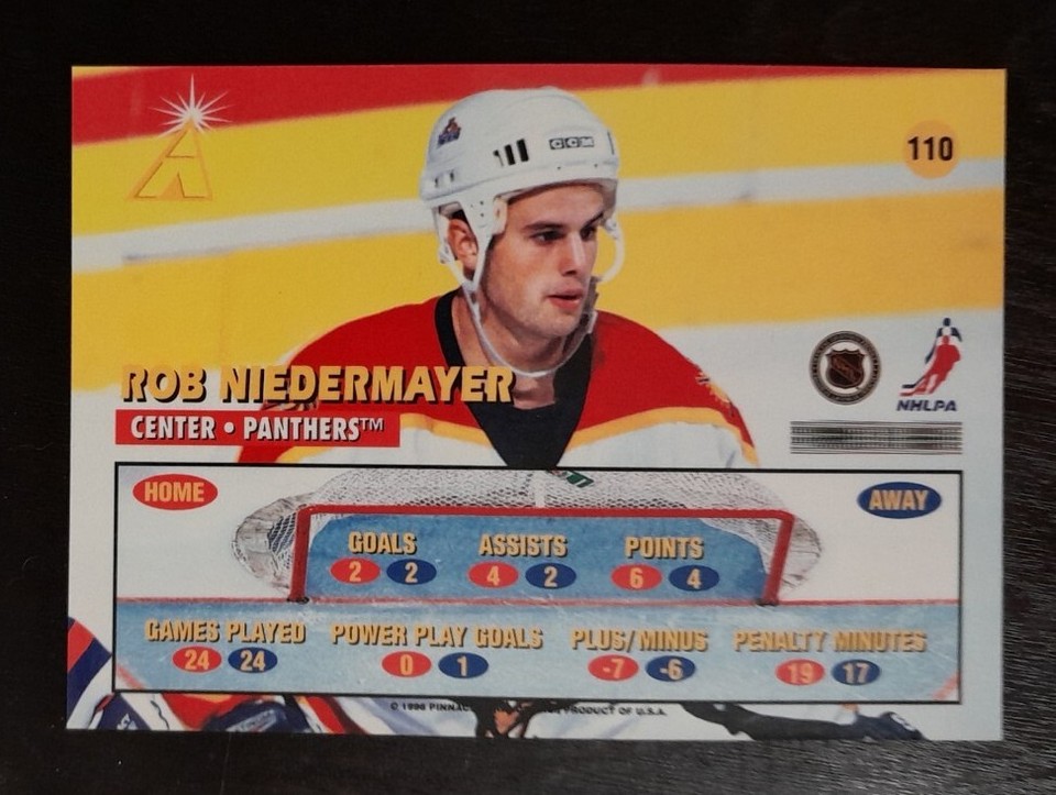 1995 - 1996 Pinnacle Rob Niedermayer Zenith Edition Panthers #110 ...
