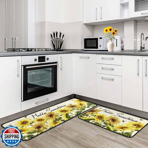 Sunflower Bee Sunshine Spring Kitchen Rugs and Mats Set of 2, Summer ...