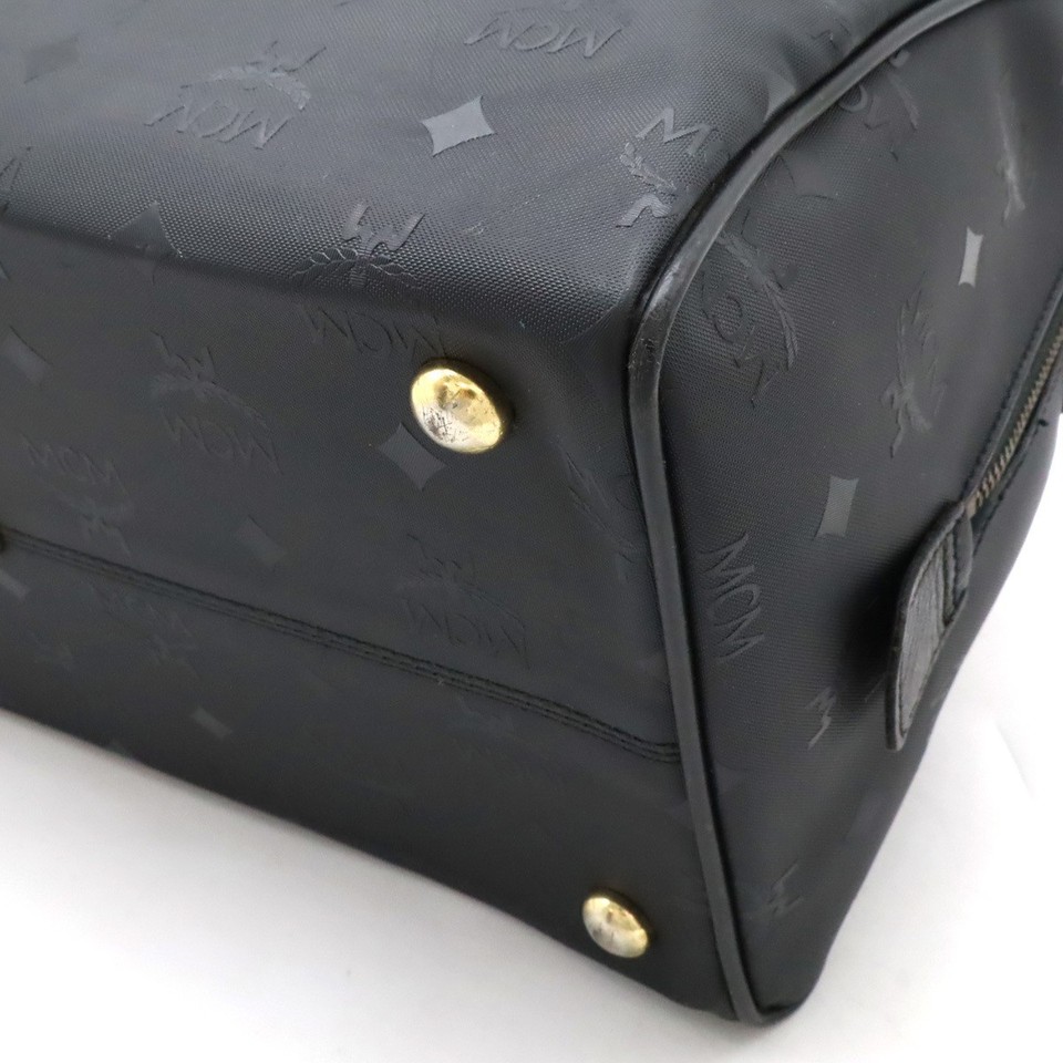 Mcm Logo Gram Handbag Mini Boston Bag Pvc Leather Black Gold Hardware ...