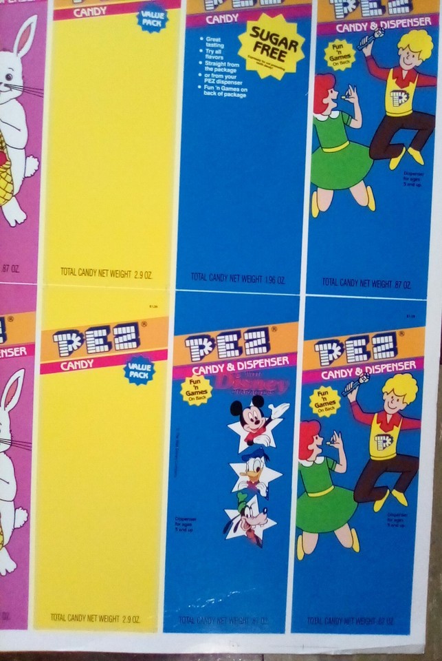 1980's Collectable PEZ uncut sheet 28 product cards | eBay