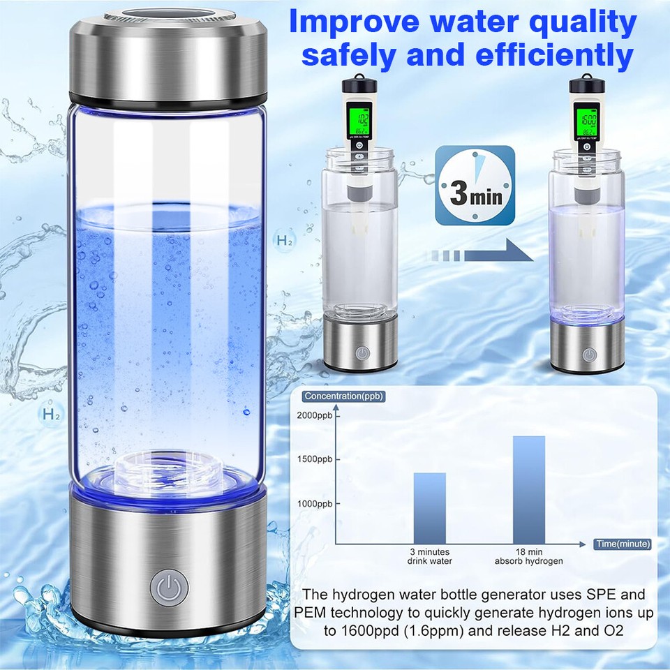 450ml Portable Hydrogen Rich Alkaline Water Ionizer Generator Water ...