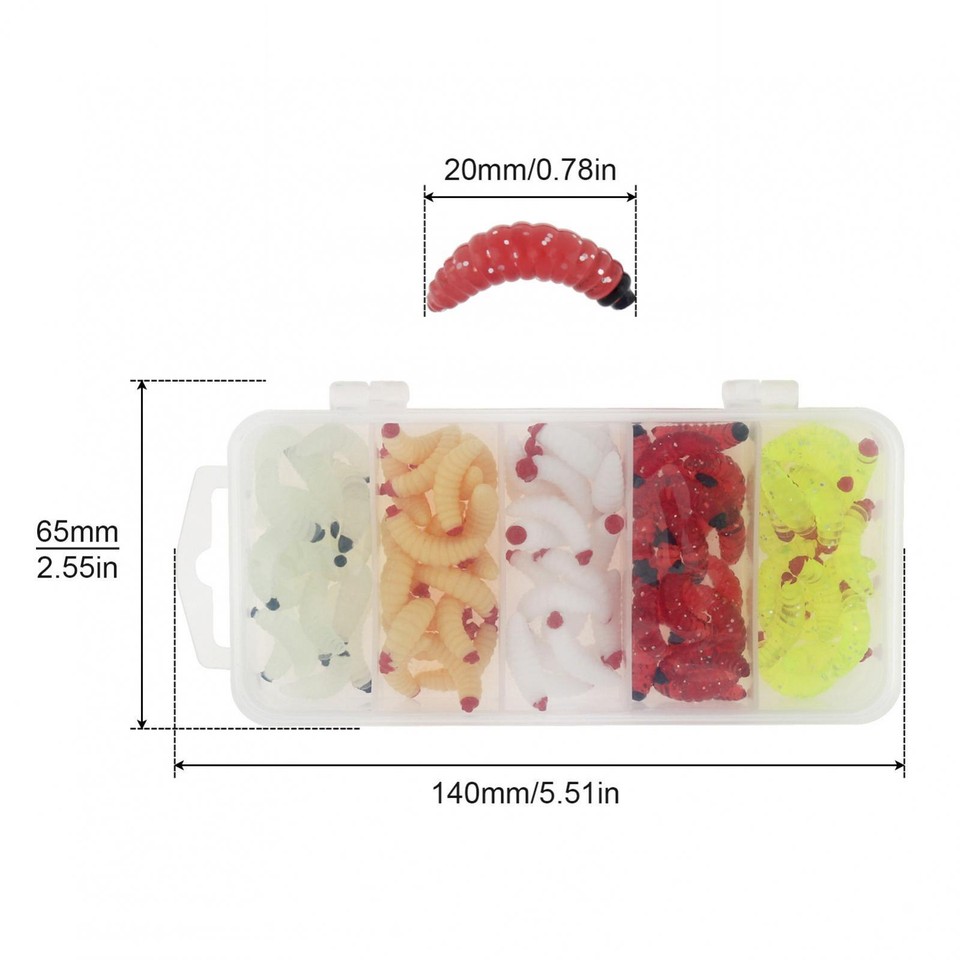 100pcs/box Soft Maggot Baits Bass Fishing Worms Lures, Bread Worm ...
