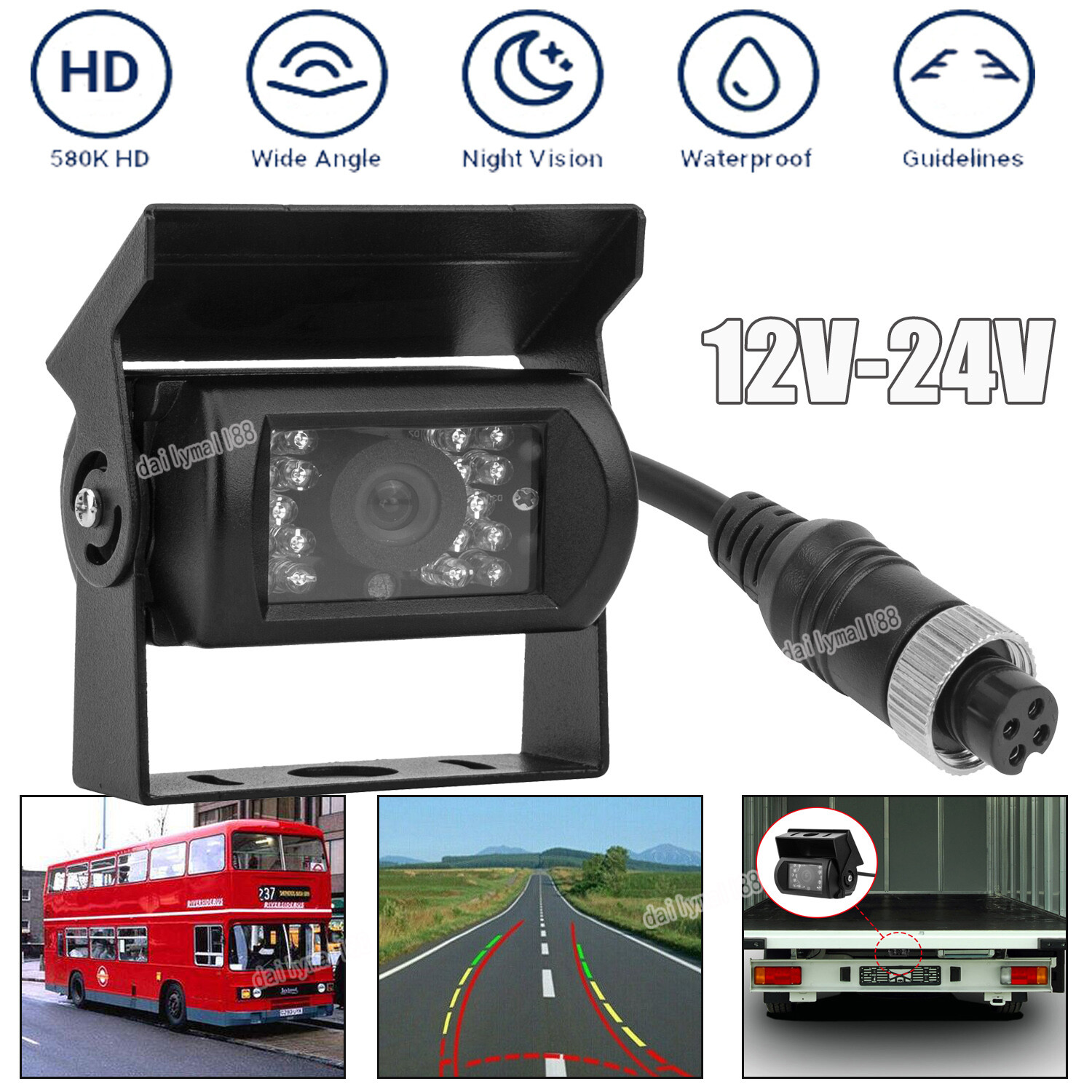 4Pin 12-24V Car Rear View Reverse Camera 18 LED Night Vision Truck ...