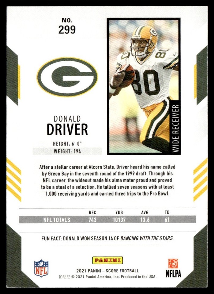 2021 Score Donald Driver Green Bay Packers #299 | eBay
