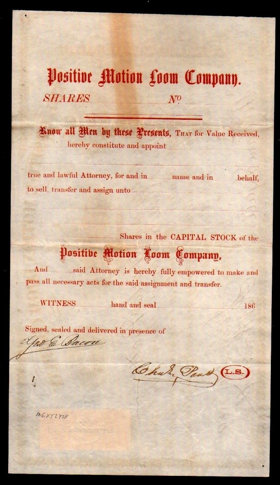 1869 Positive Motion Loom Co - Charles Pratt Standard Oil RARE Stock ...