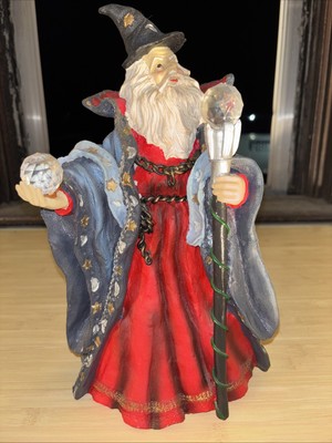 Vintage 13.5” Hand Painted Wizard Statue With Staff And Orb | eBay