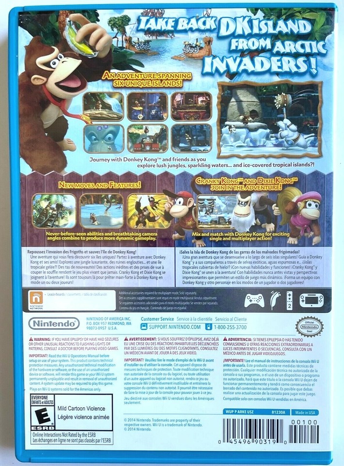 EXCELLENT NINTENDO Wii U DONDEY KONG COUNTRY "TROPICAL FREEZE" COMPLETE ...