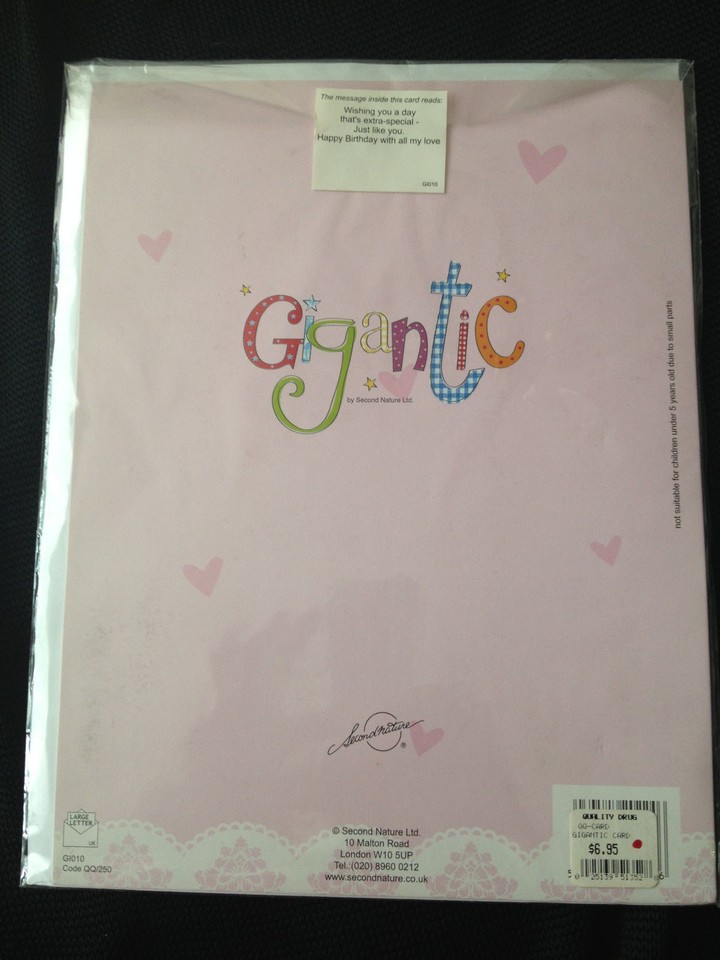 Second Nature Gigantic Card Happy Birthday To My Wife 9" x 11 3/4" New ...