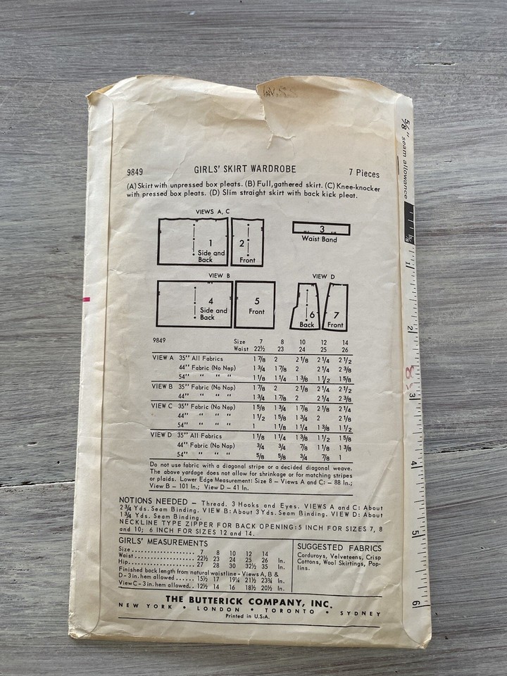 Butterick Pattern 9849 Girl's Skirt Wardrobe Sz 7 Complete | eBay