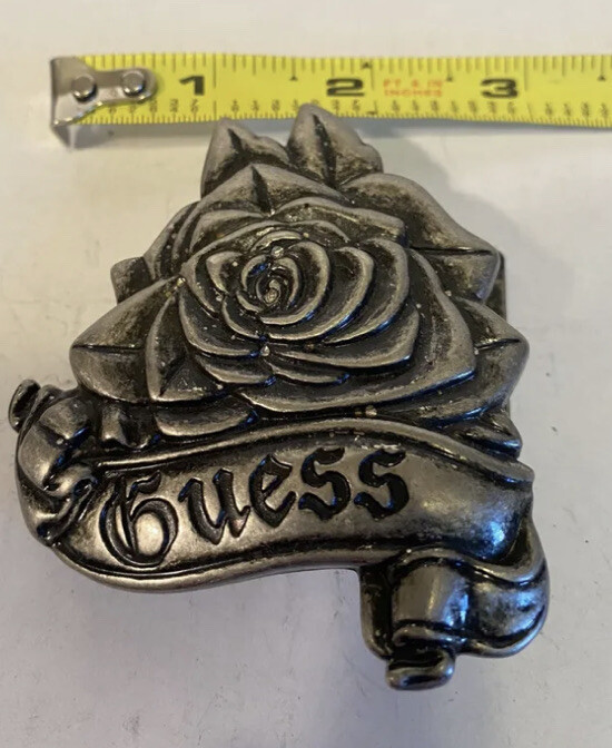 Rare Vintage Belt Buckle Rose Flower Western Guess 3”… - Gem