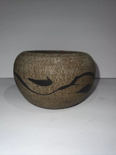 Primitive Clay Handmade Brown Black Hand Painted Pottery Bowl 6 Inches ...