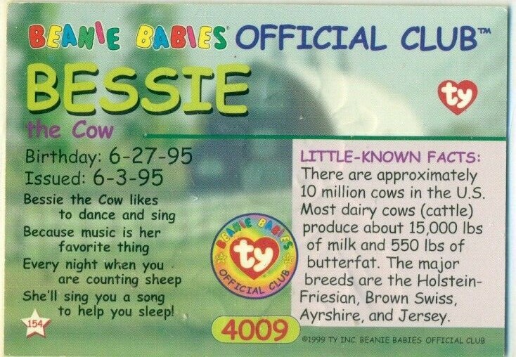BEANIE BABIES TRADING CARD - SERIES 2 - SERIES II - BESSIE THE COW ...