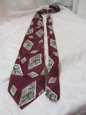 Vintage Don Loper Beverly Hills Silk Necktie burgundy olive white ...