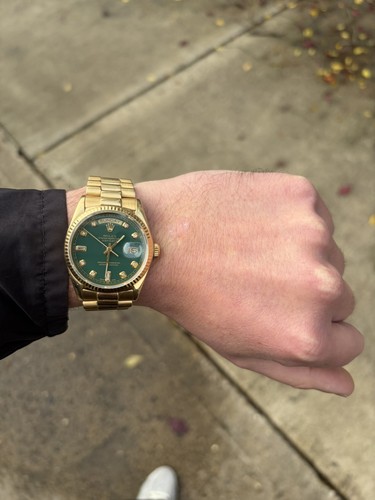 Rolex Day Date 36mm 18k Yellow Gold 18038 custom Green diamond Dial ...