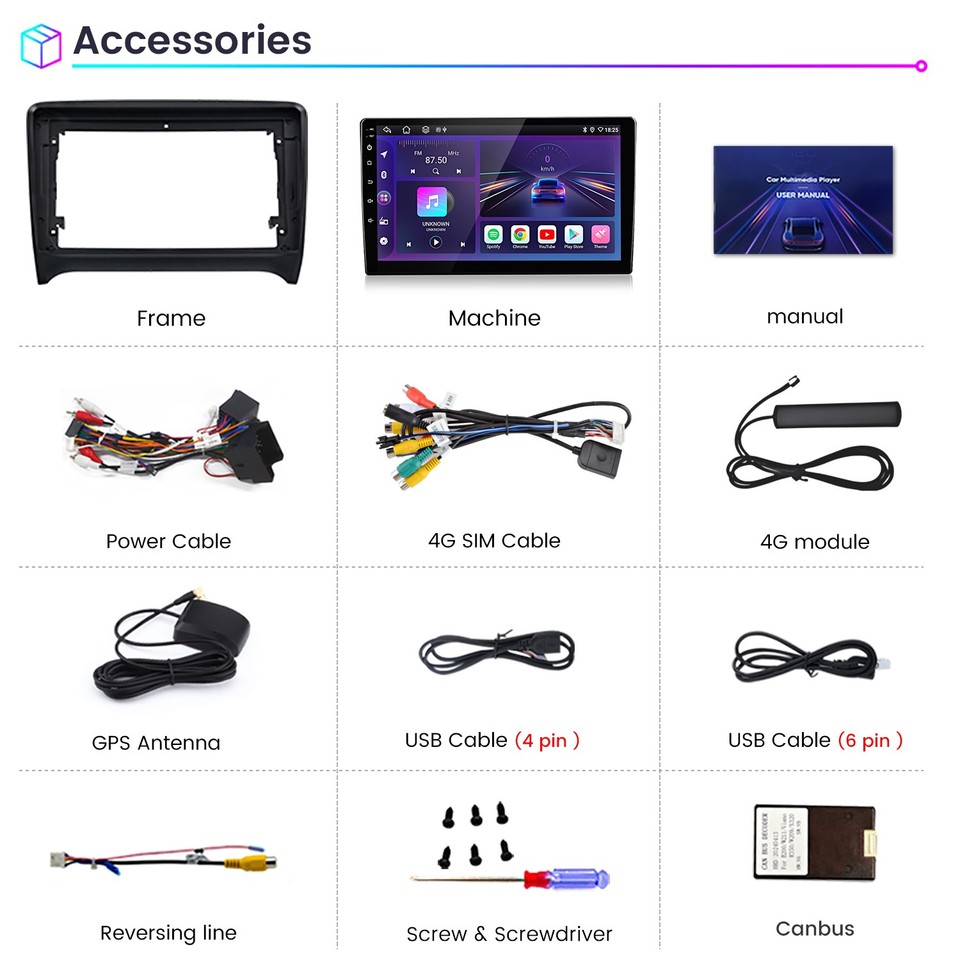 For Audi TT MK2 2006-2014 Carplay Android 14 Car Radio Stereo GPS Sat ...