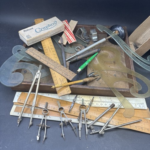 Drafting Drawing Vintage Tools Job Lot Pens Compasses French Curves ...